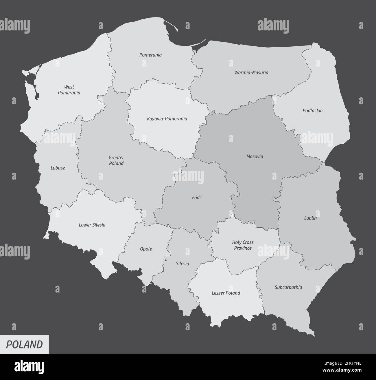 The Poland map divided in regions with labels Stock Vector Image & Art ...