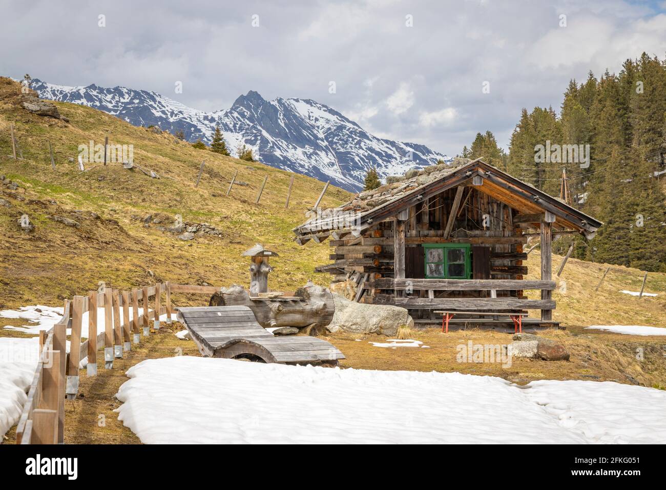 Small mountain cabin at the Moos fish pond, Austria Stock Photo - Alamy