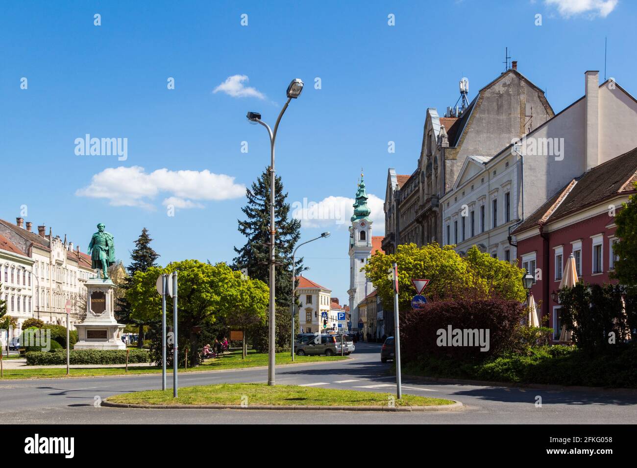 Szechenyi ter with statue of Szechenyi Istvan, Sopron, Hungary Stock ...