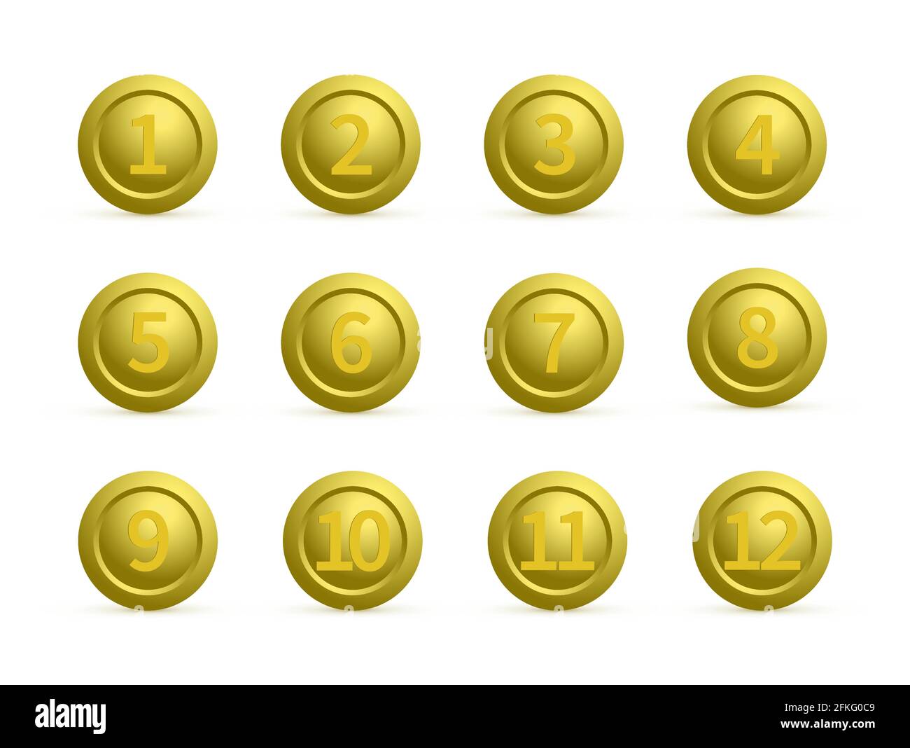 Golden buttons isolated on white. Set of gold round buttons with ...