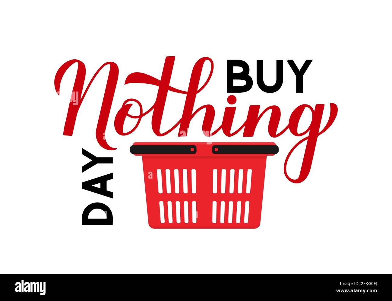 Buy Nothing Day lettering with shopping basket isolated on white ...