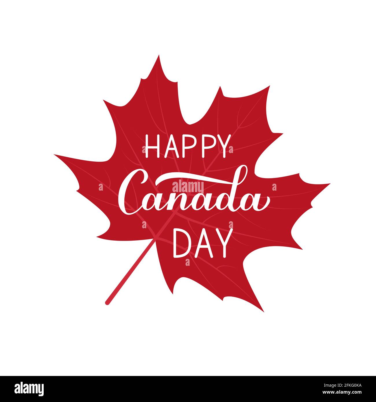 Happy Canada Day calligraphy hand written on red maple leaf. Vector ...