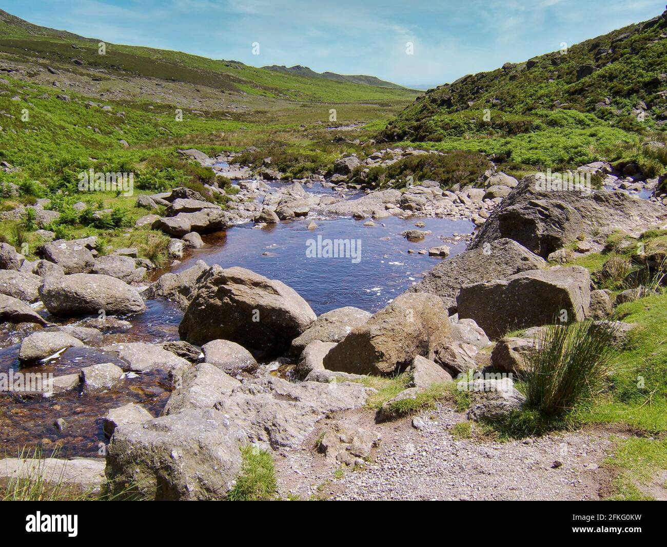 Image of a small river in a valley between green mountain slopes Stock ...