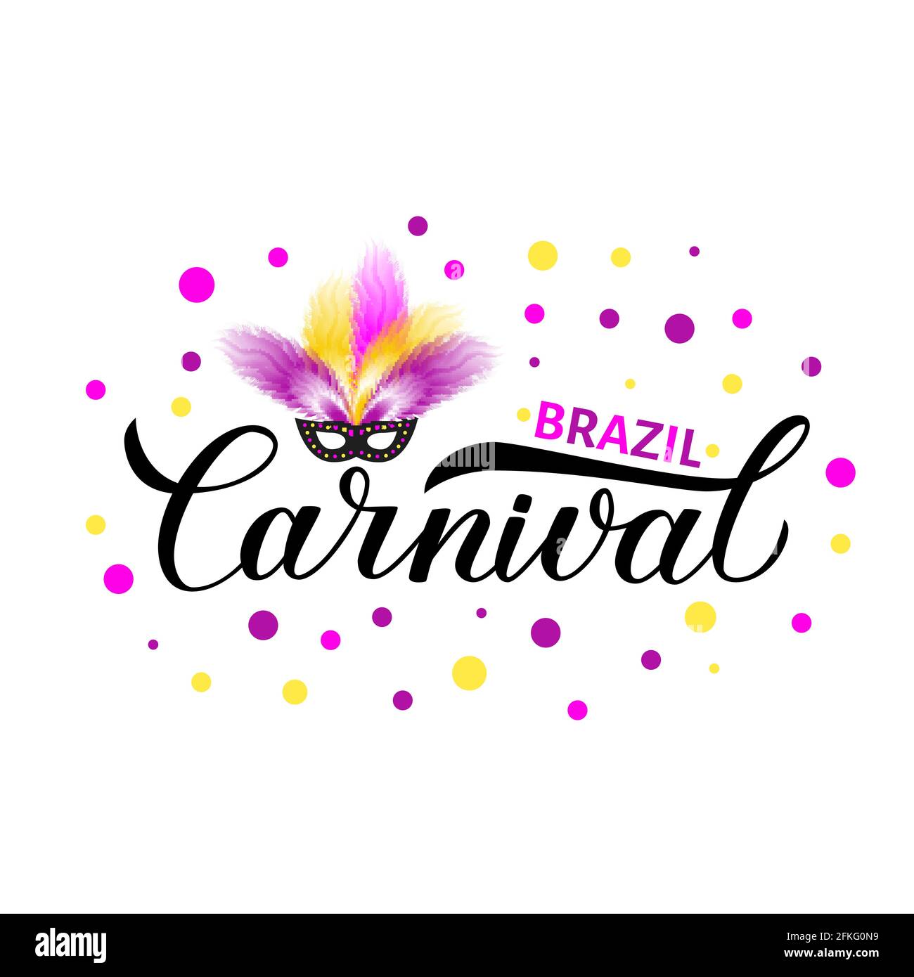 Brazil Carnival calligraphy lettering with confetti, mask and feathers ...