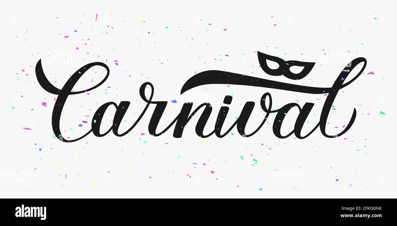 Carnival calligraphy lettering with colorful spots. Masquerade party ...
