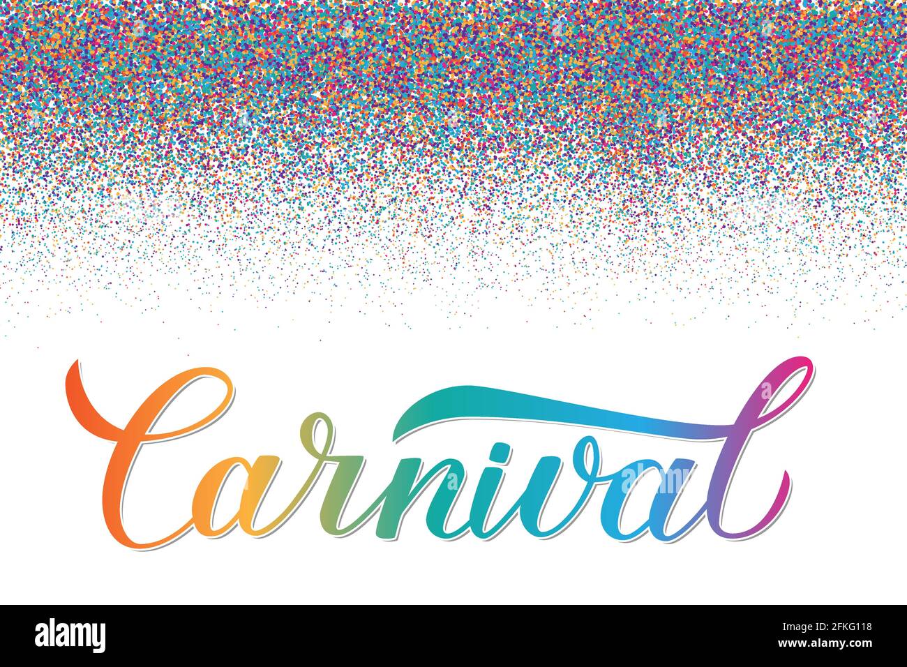 Carnival calligraphy lettering with colorful confetti. Masquerade party ...