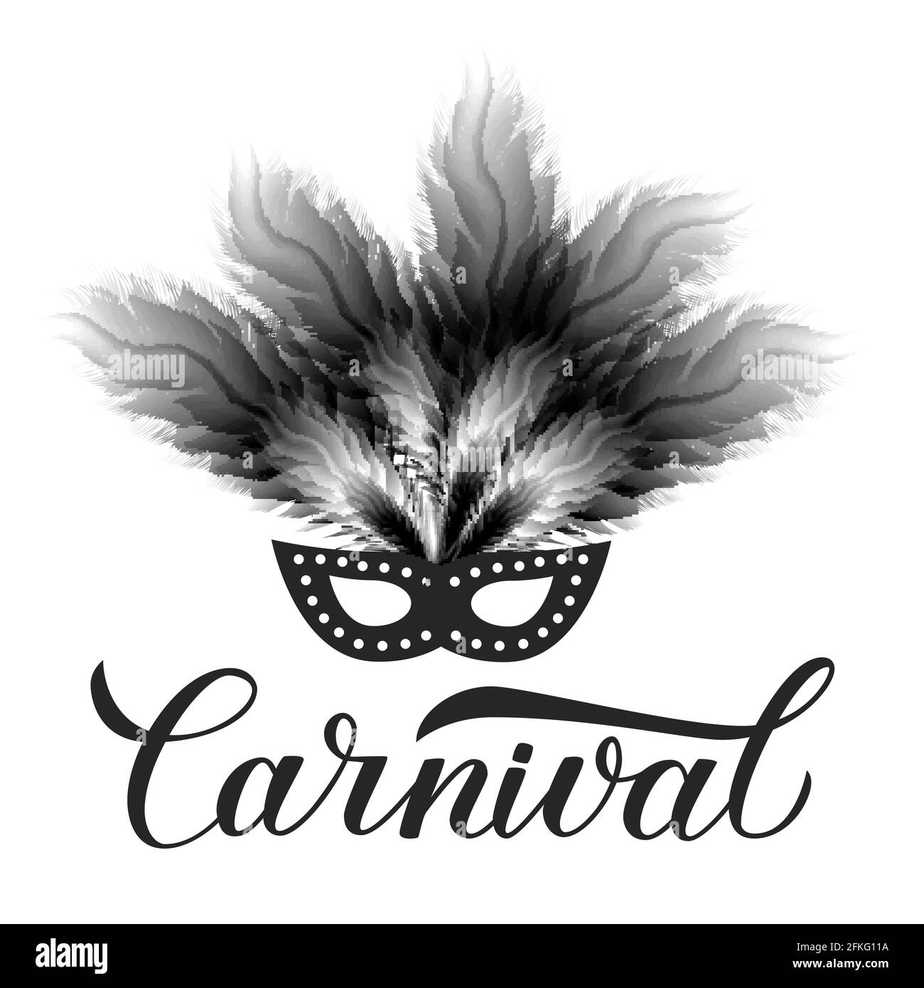 Carnival calligraphy lettering with mask and feathers isolated on white ...