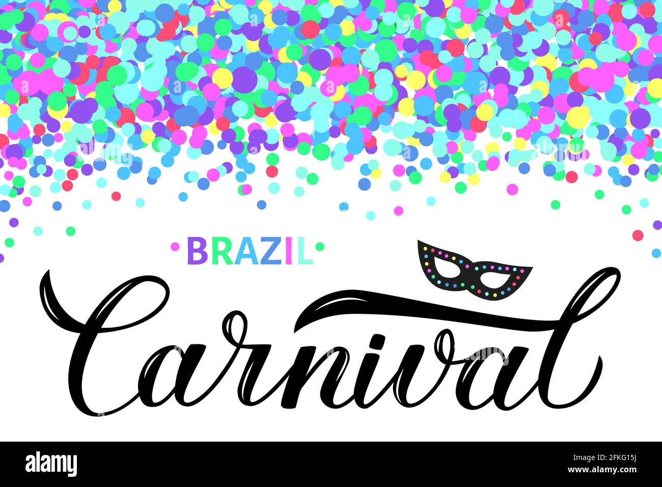 Brazil Carnival calligraphy lettering with colorful dots confetti and ...