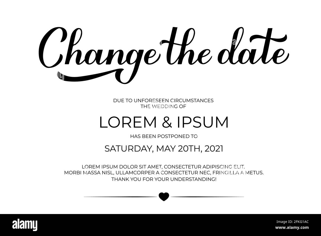 Change The Date card vector template. Postponed wedding due to ...