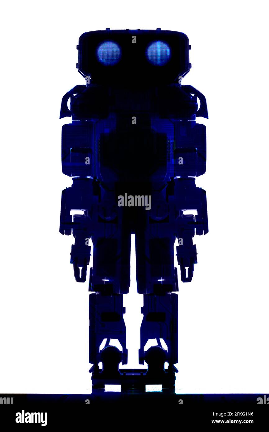 Modern advanced autonomous robot toy isolated on a white background ...