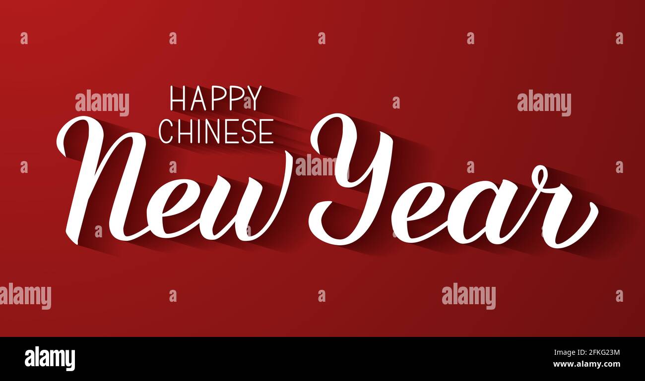 Happy Chinese New Year writing on red background. Calligraphy hand ...