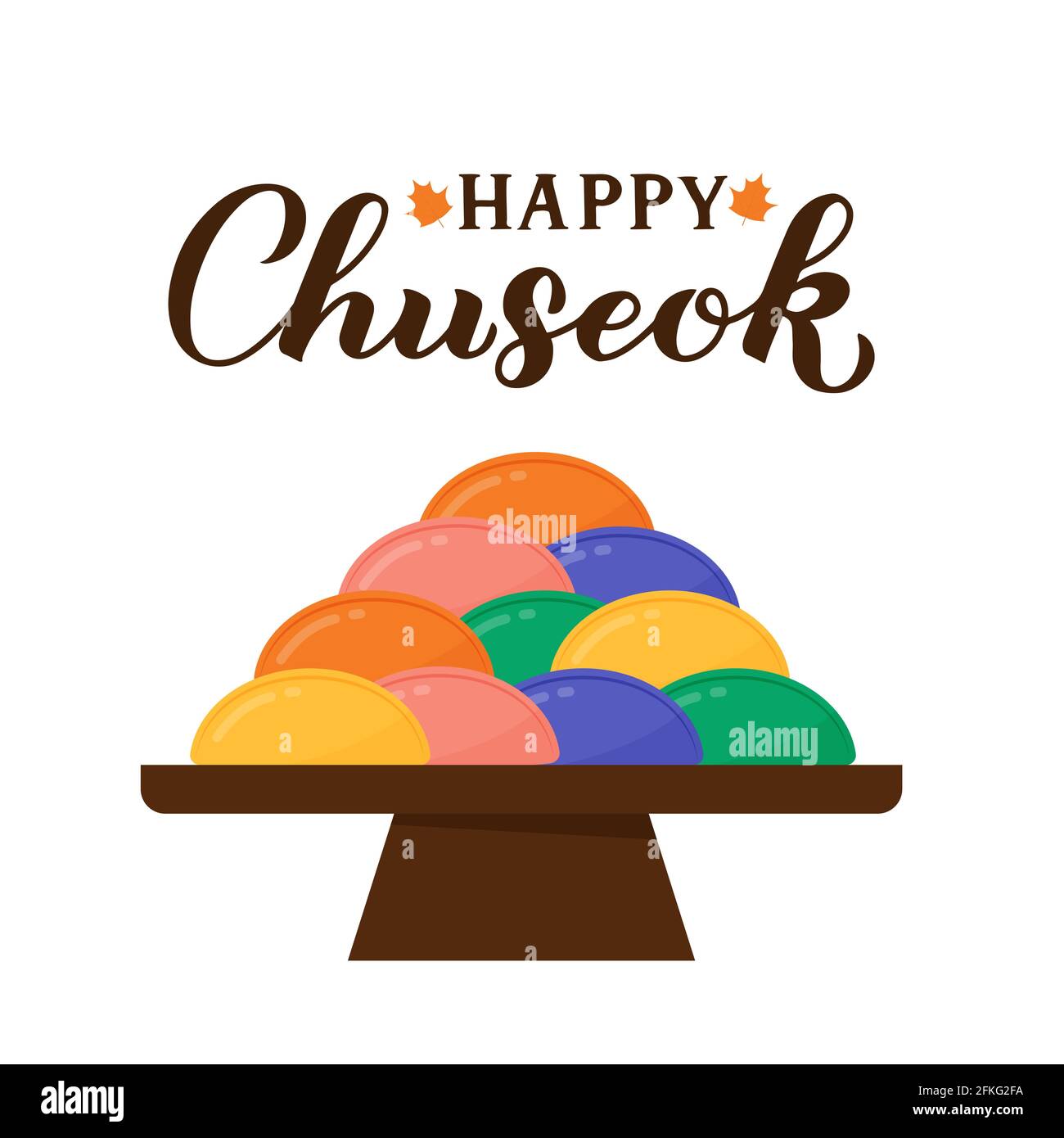 Happy Chuseok calligraphy hand lettering with Korean traditional food ...