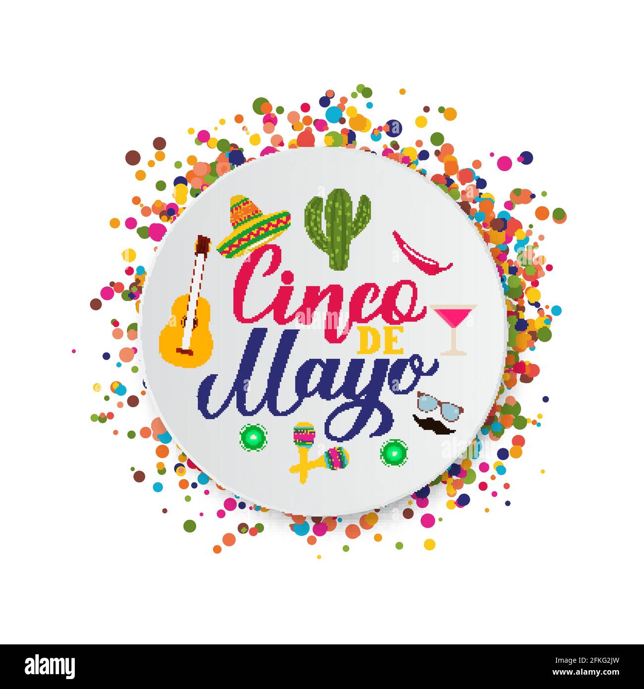 Cinco De Mayo lettering on paper plate with traditional mexican symbols ...