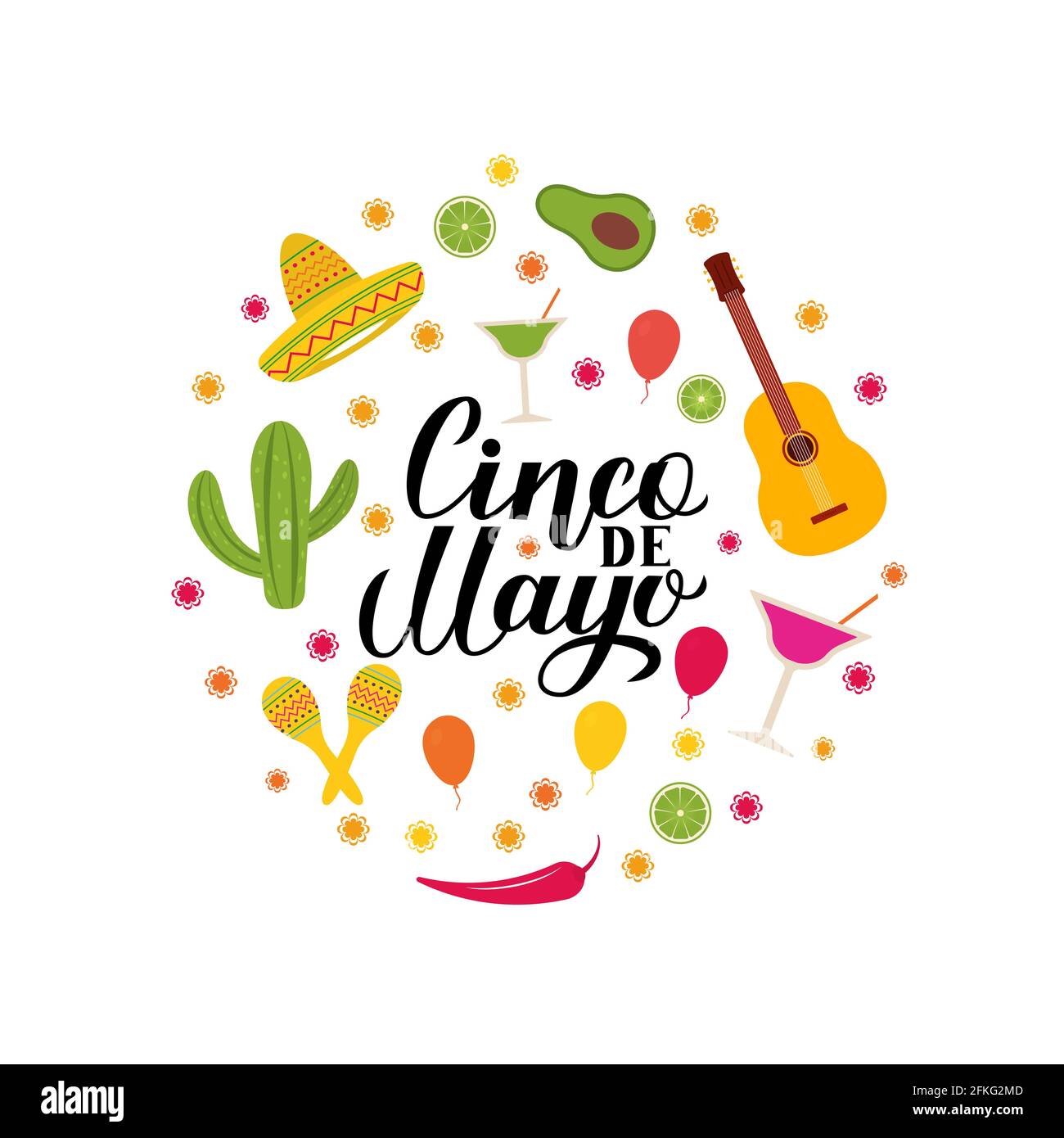 Cinco De Mayo lettering with traditional mexican symbols Sombrero ...