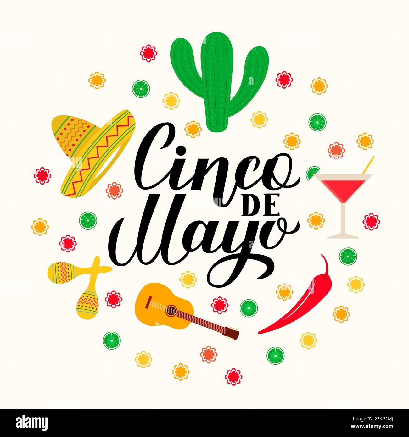 Cinco De Mayo lettering on paper plate with traditional mexican symbols ...