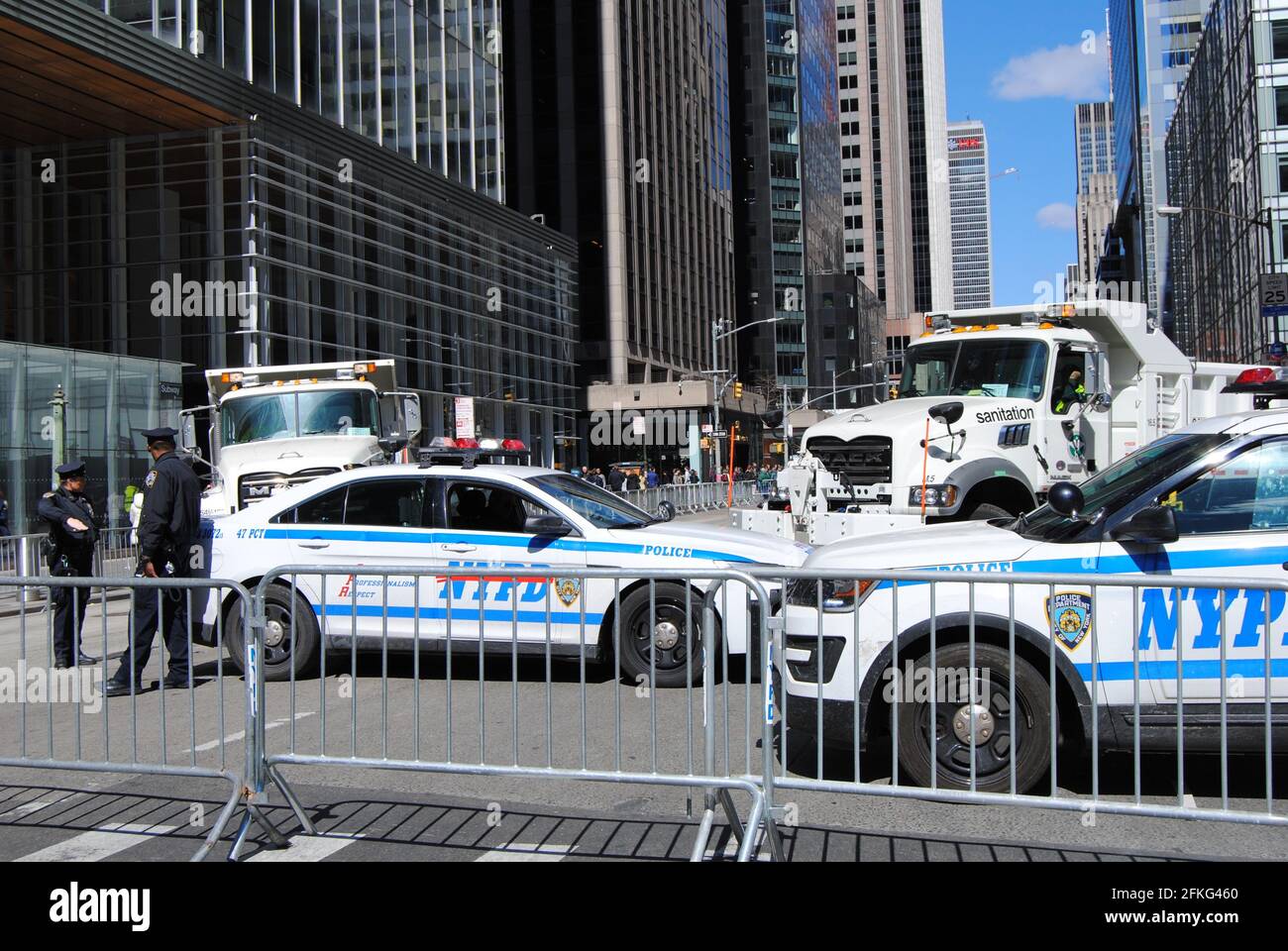New York City, New York / USA - March 24 2018: NYPD police blockade at ...