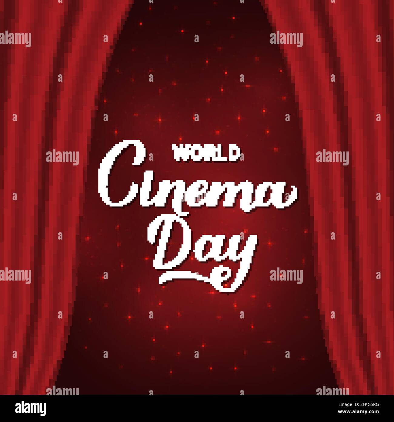 World Cinema Day calligraphy hand lettering. Scene with red velvet ...