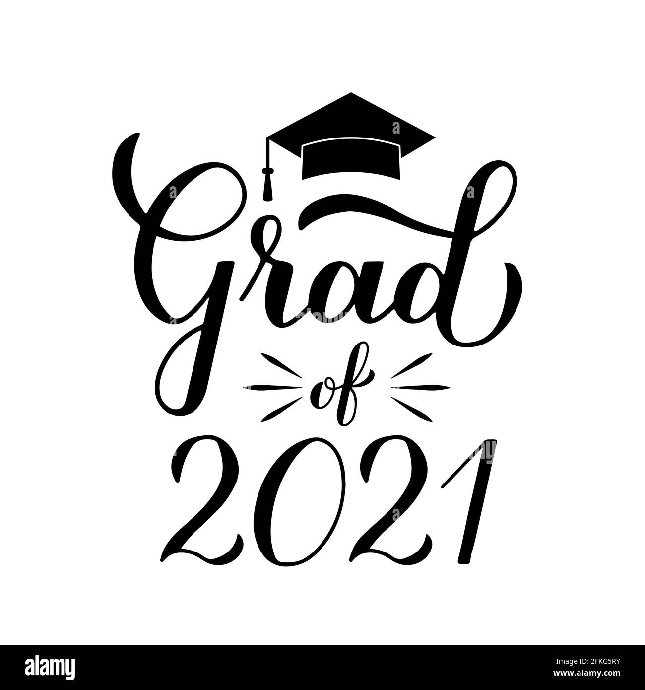 Grad of 2021 lettering with graduation cap isolated on white. Graduates ...