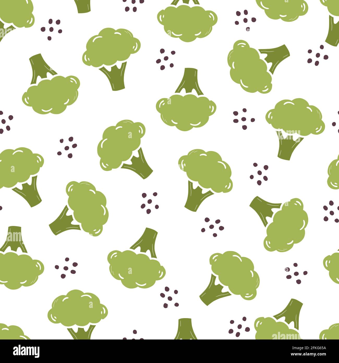 Hand drawn seamless pattern of simple broccoli. Doodle sketch style ...