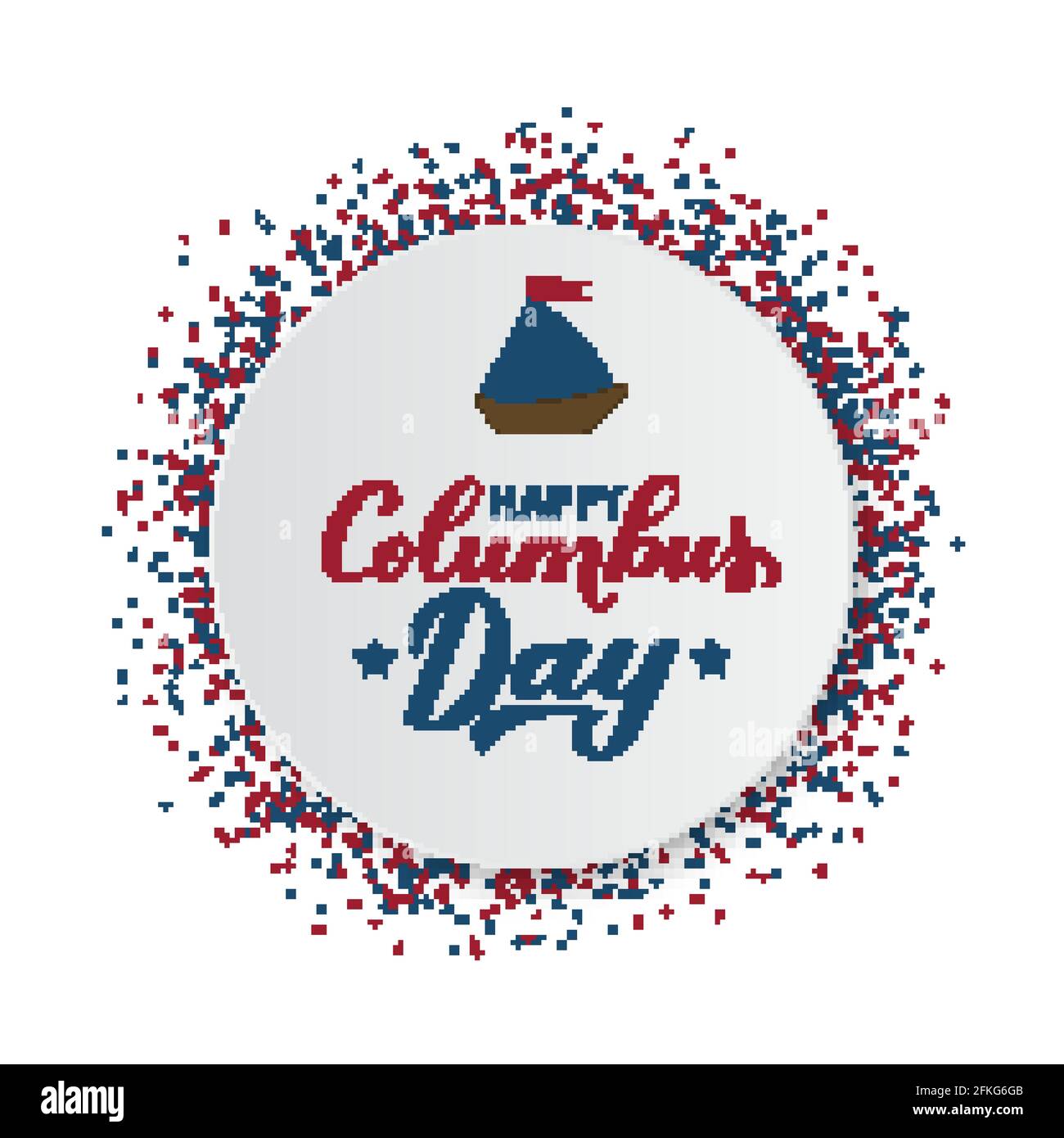 Happy Columbus Day calligraphy hand lettering with boat on white paper ...