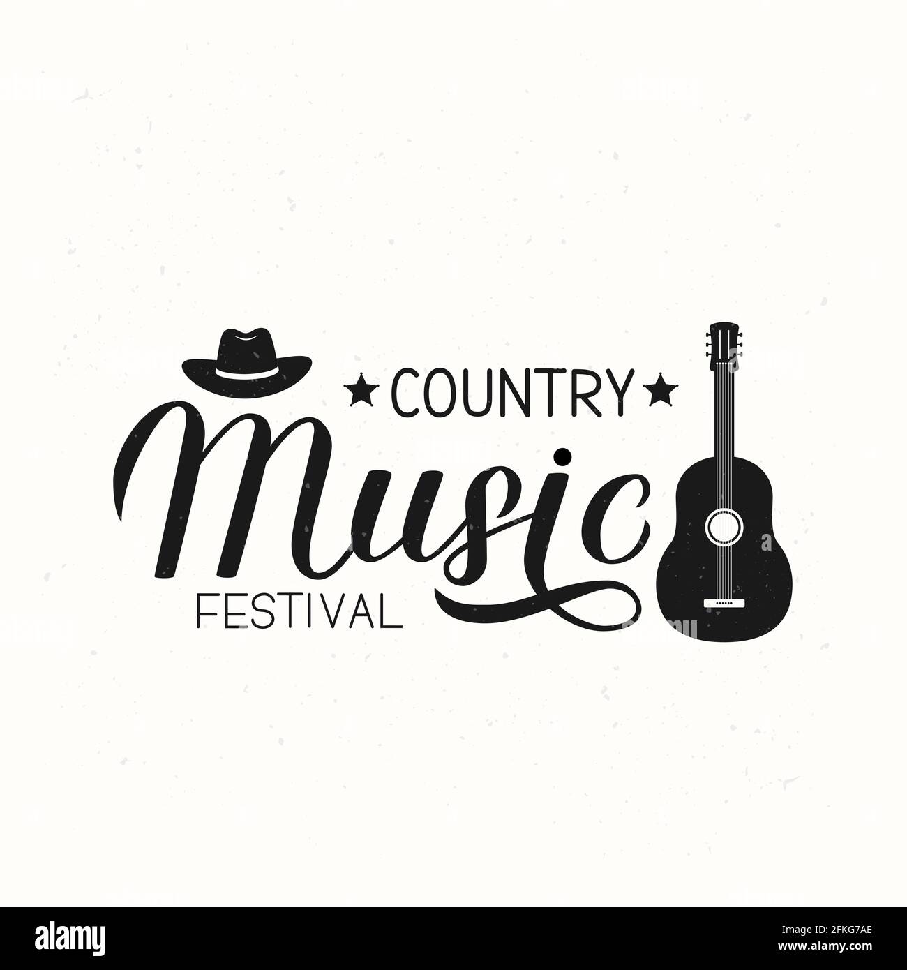Country Music festival lettering with hat and guitar. Shabby retro ...