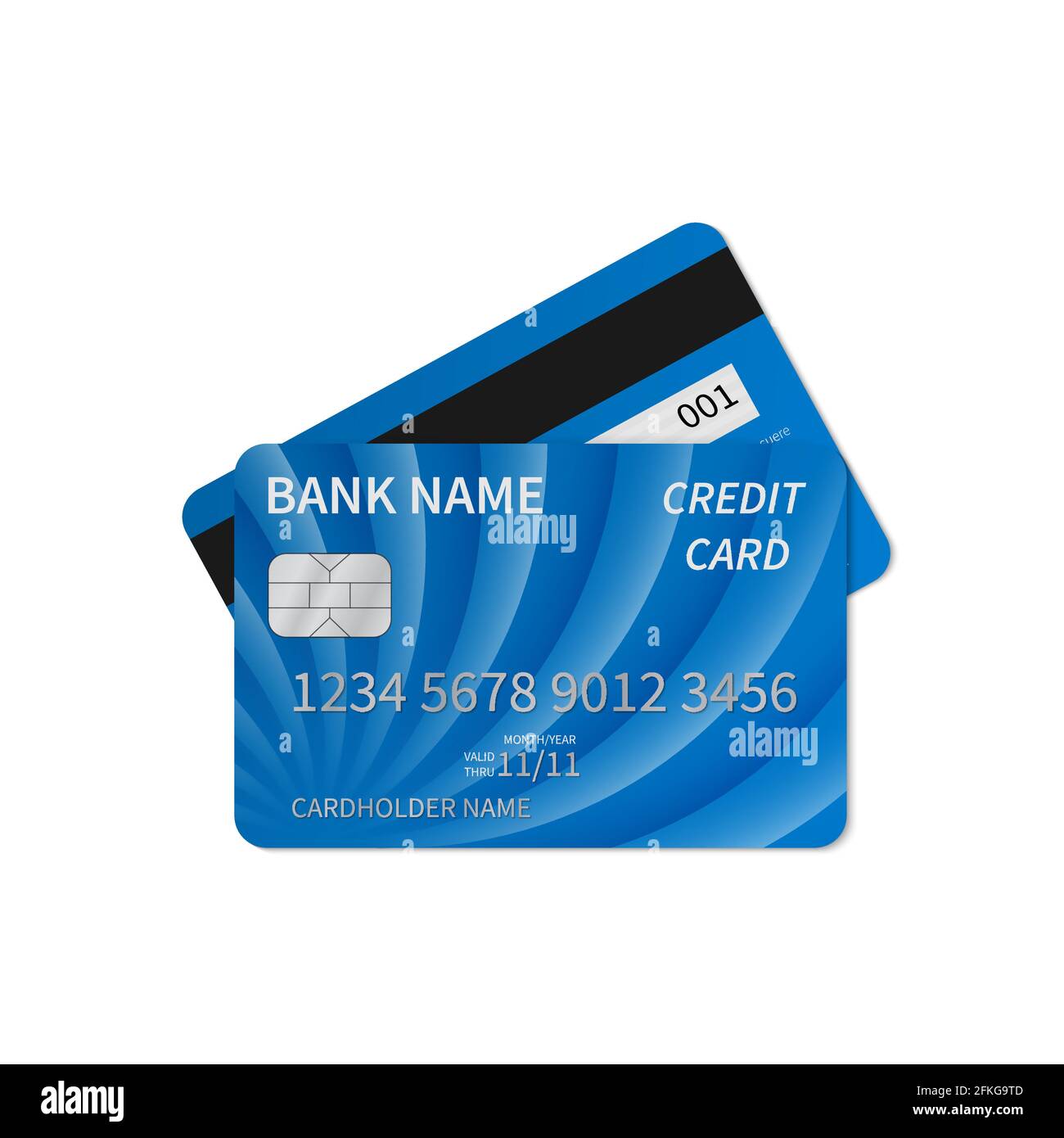 Realistic blue credit card isolated on white. Detailed plastic card ...