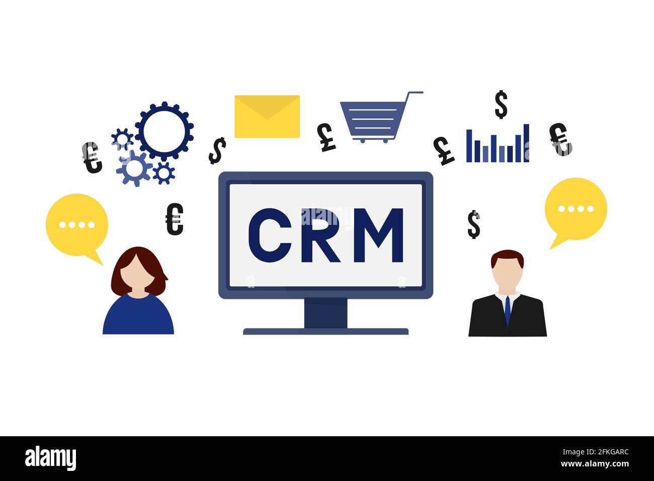 CRM lettering on the computer screen. Customer relationship management ...