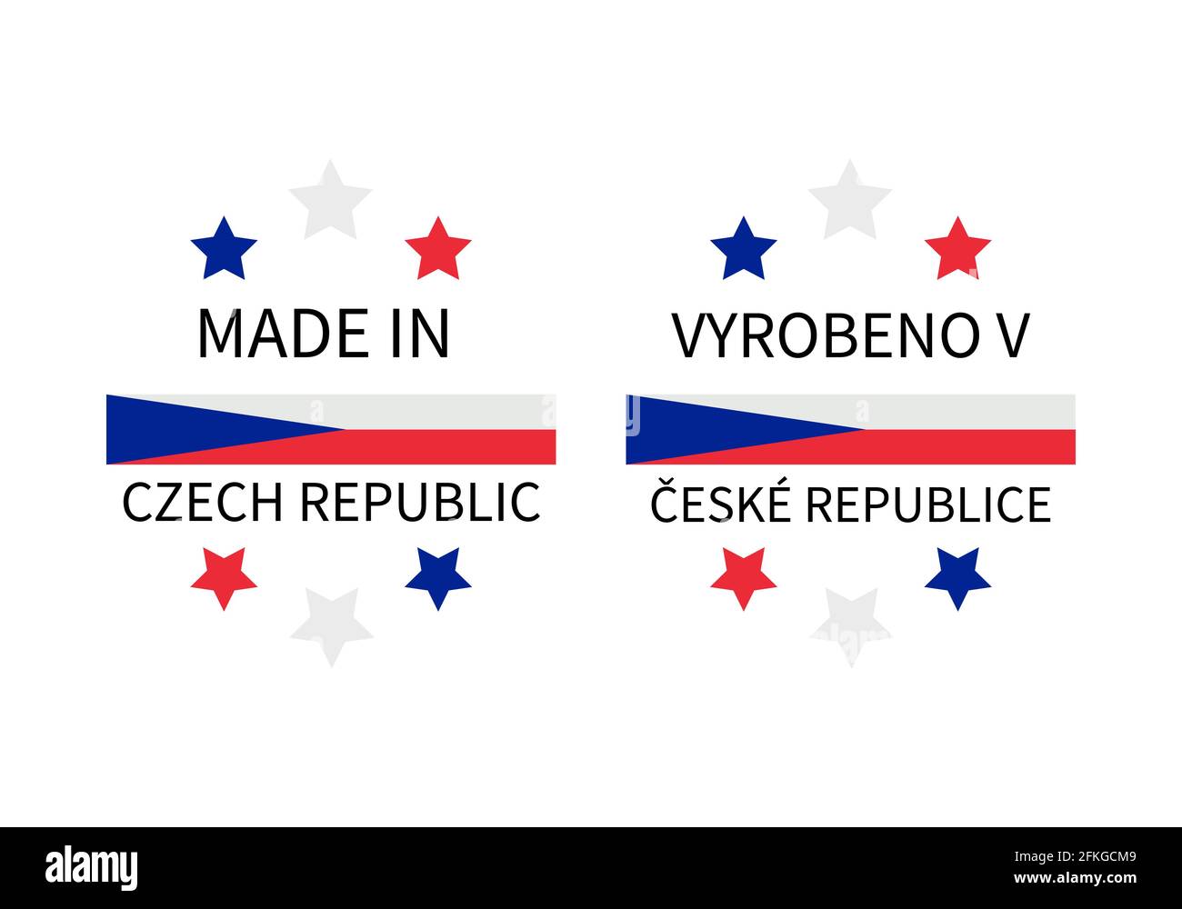 Made in Czech Republic labels in English and in Czech languages ...