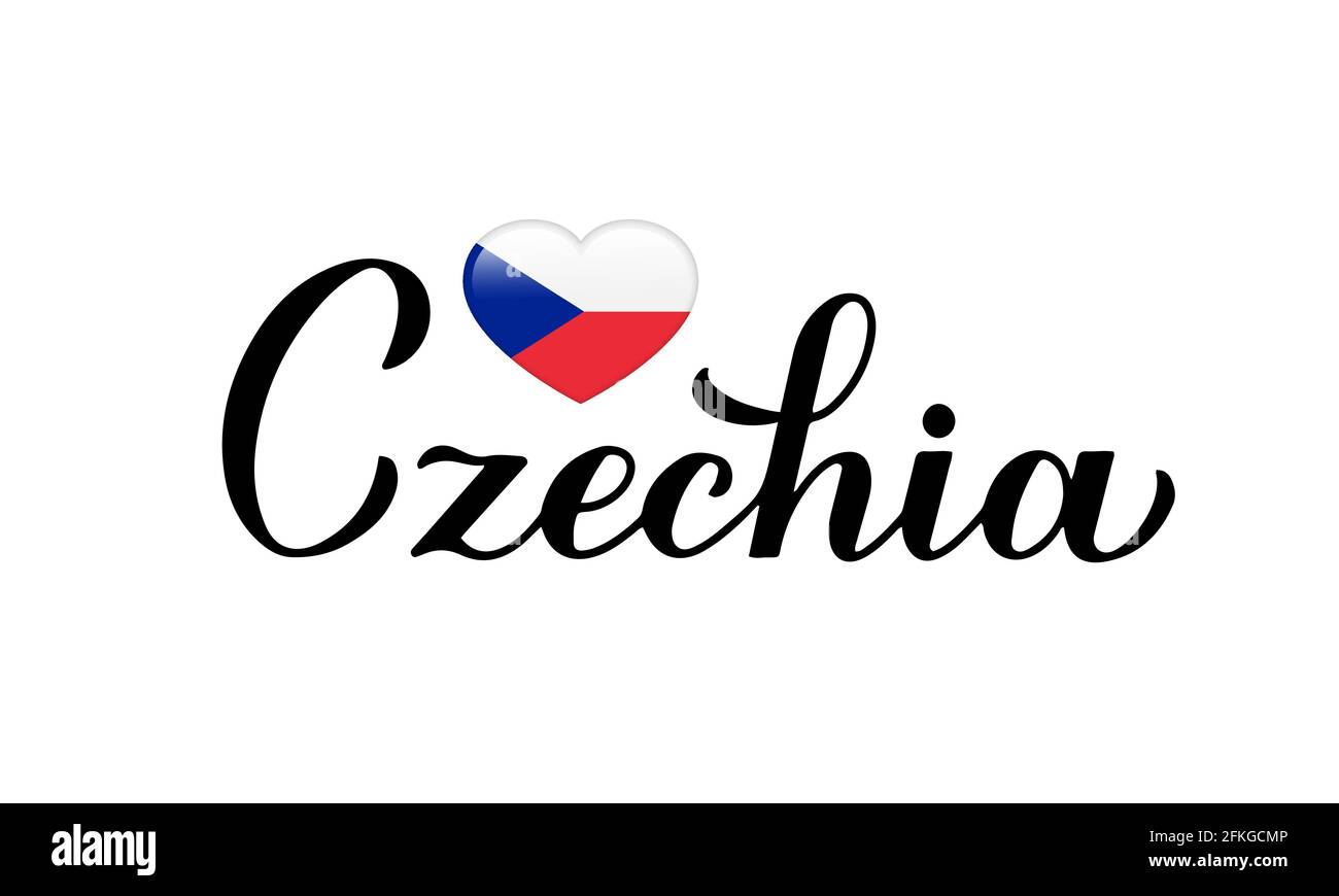 Czechia calligraphy hand lettering isolated on white. Czech flag in ...