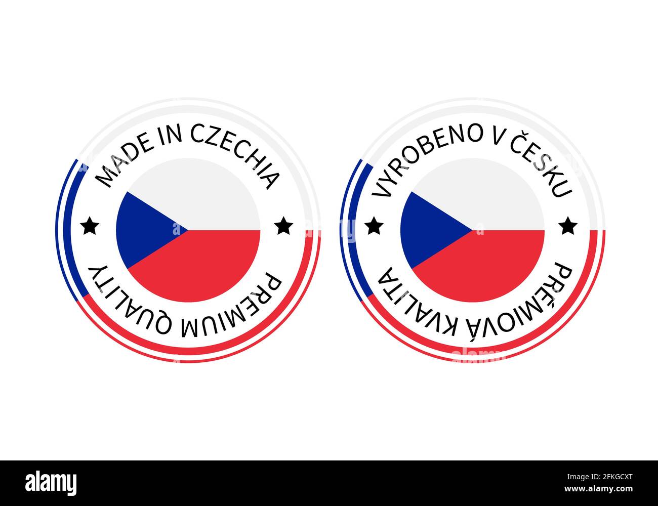 Made in Czech Republic round labels in English and in Czech languages ...