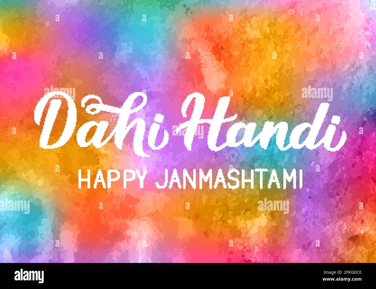 Dahi Handi hand lettering on colorful watercolor background ...