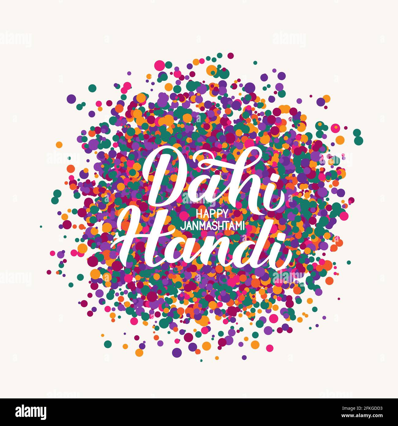 Dahi Handi hand lettering with colorful dots confetti. Traditional ...