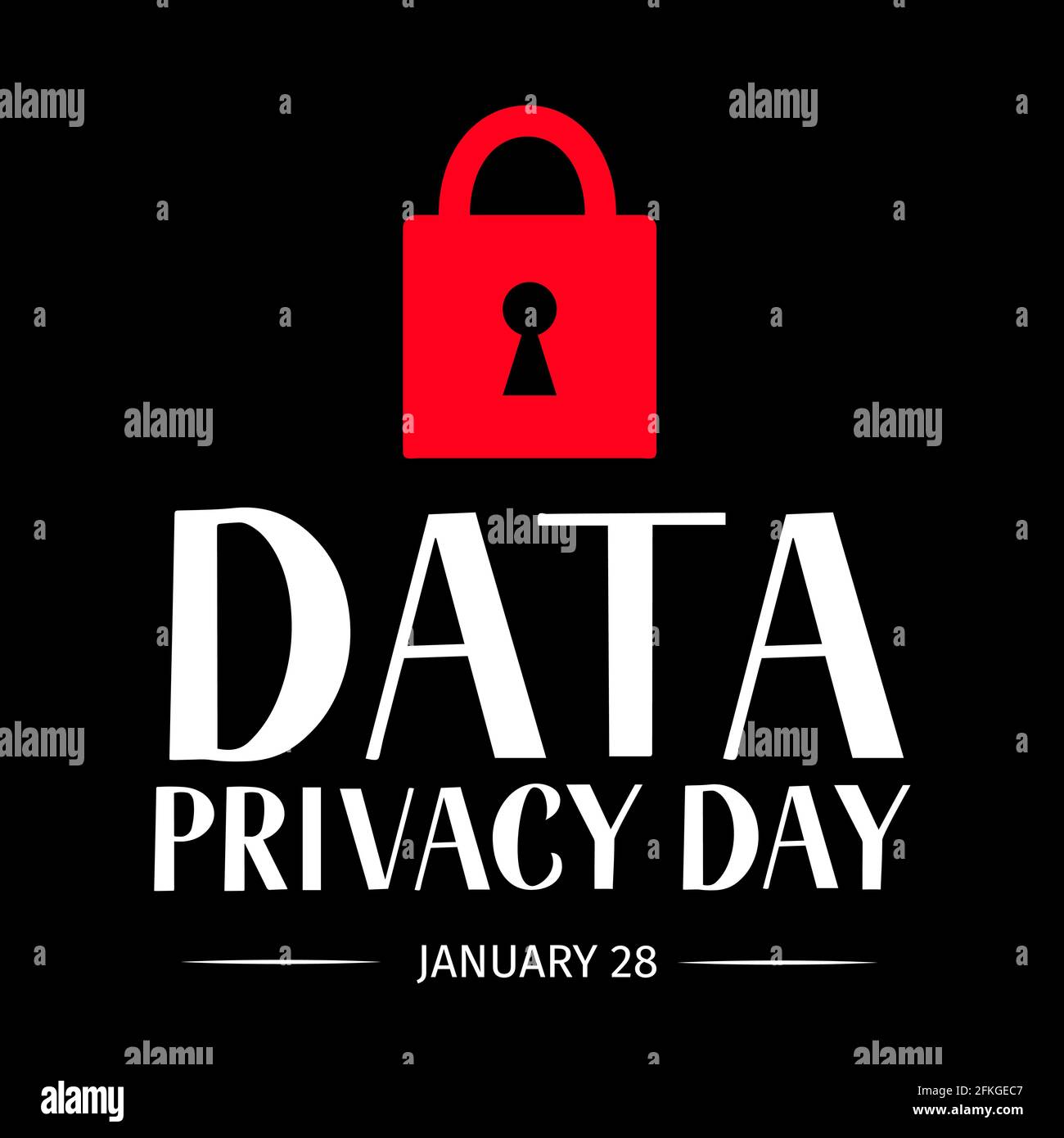 Data Privacy Day vector illustration with lettering and closed lock ...