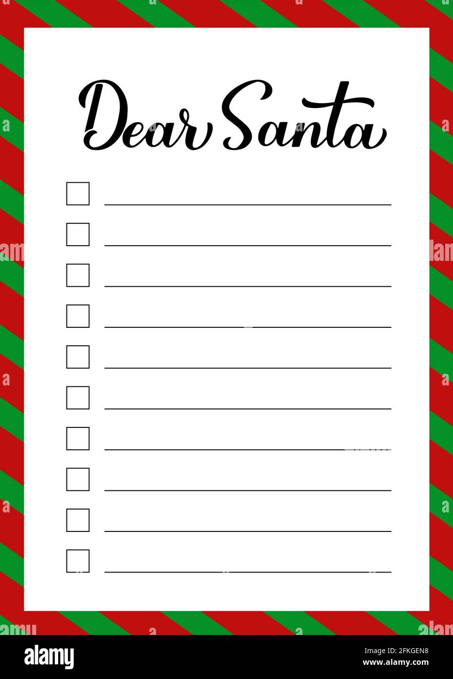 Christmas wish list card. Dear Santa calligraphy hand lettering. Letter ...