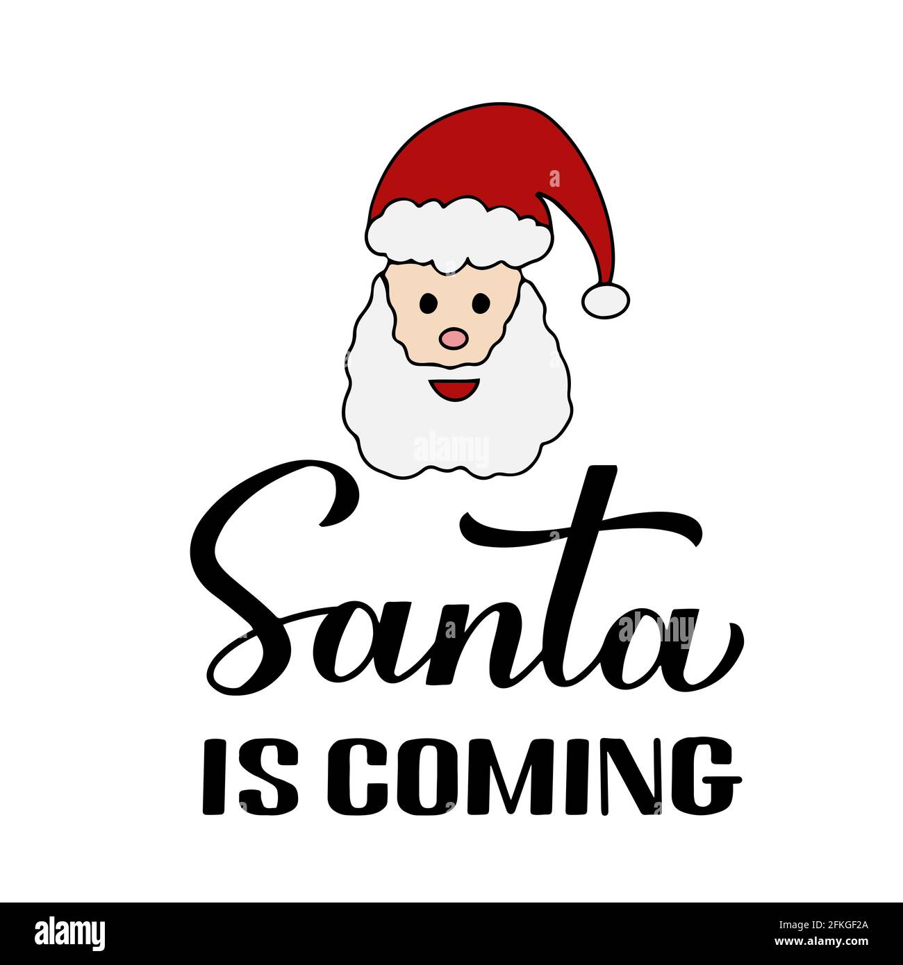 Santa is coming calligraphy hand lettering with cute cartoon character ...