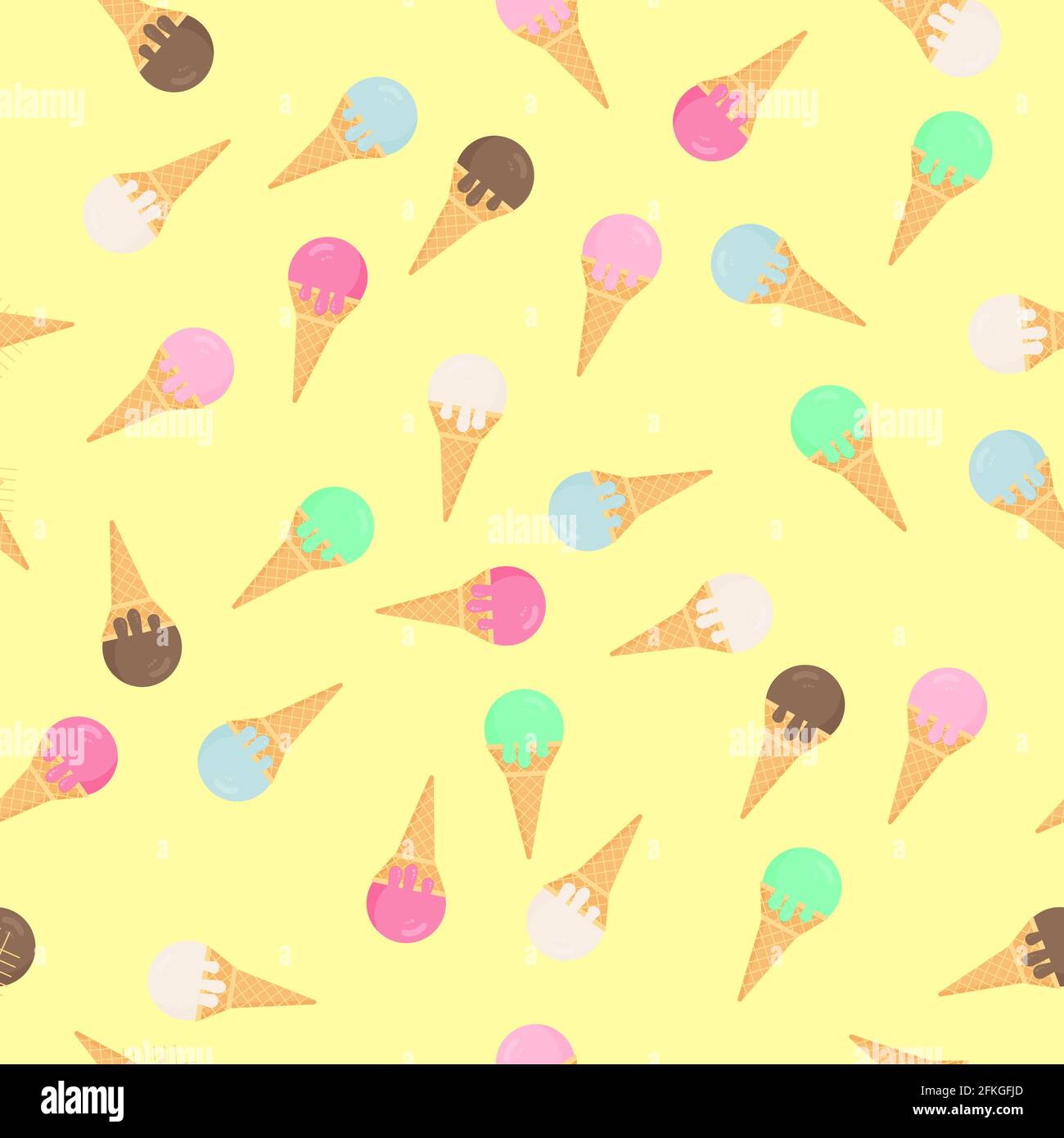 Colorful ice creams waffle cones seamless pattern. Summer dessert flat ...