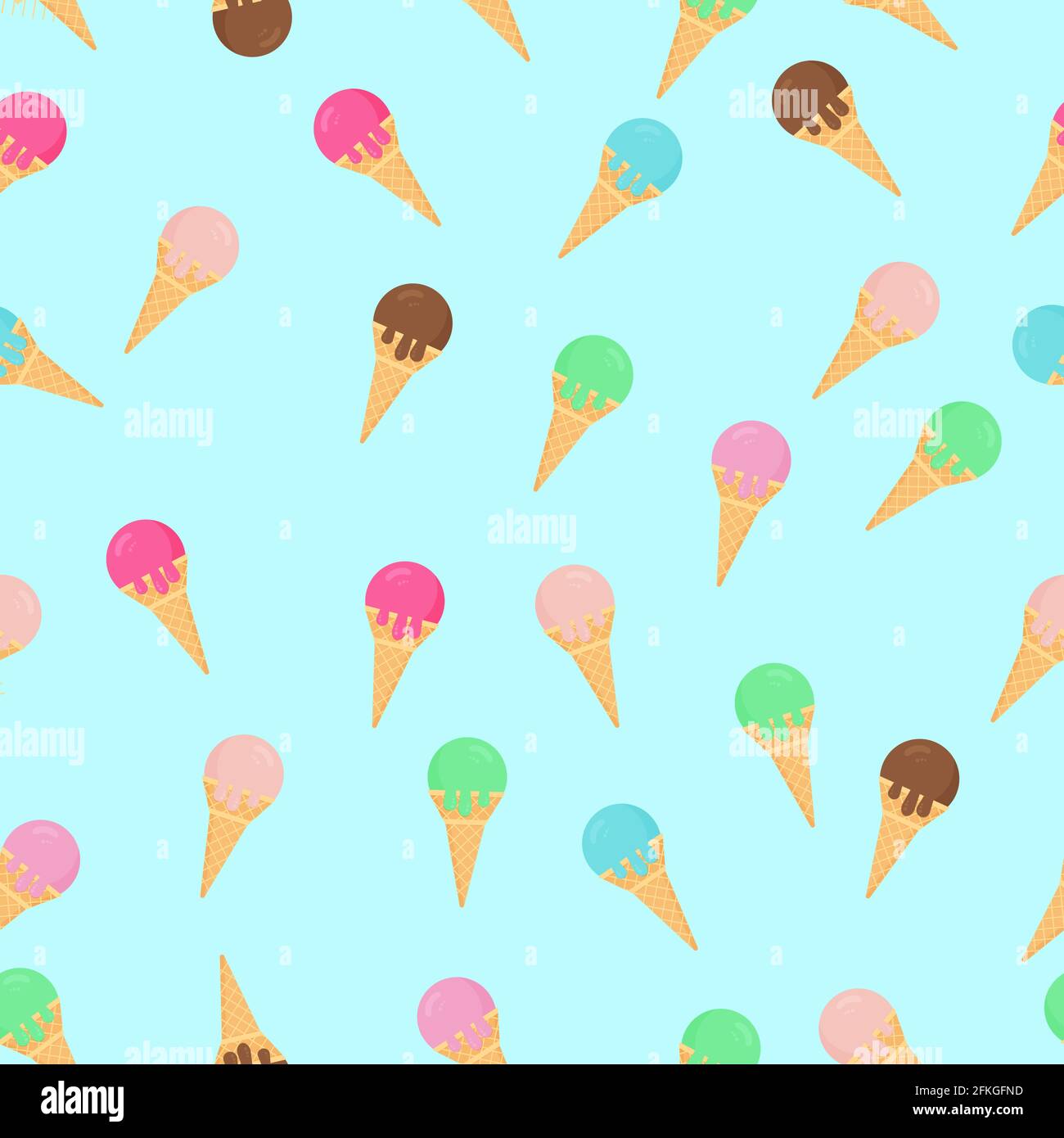 Colorful Ice Creams Waffle Cones Seamless Pattern Summer Dessert Flat