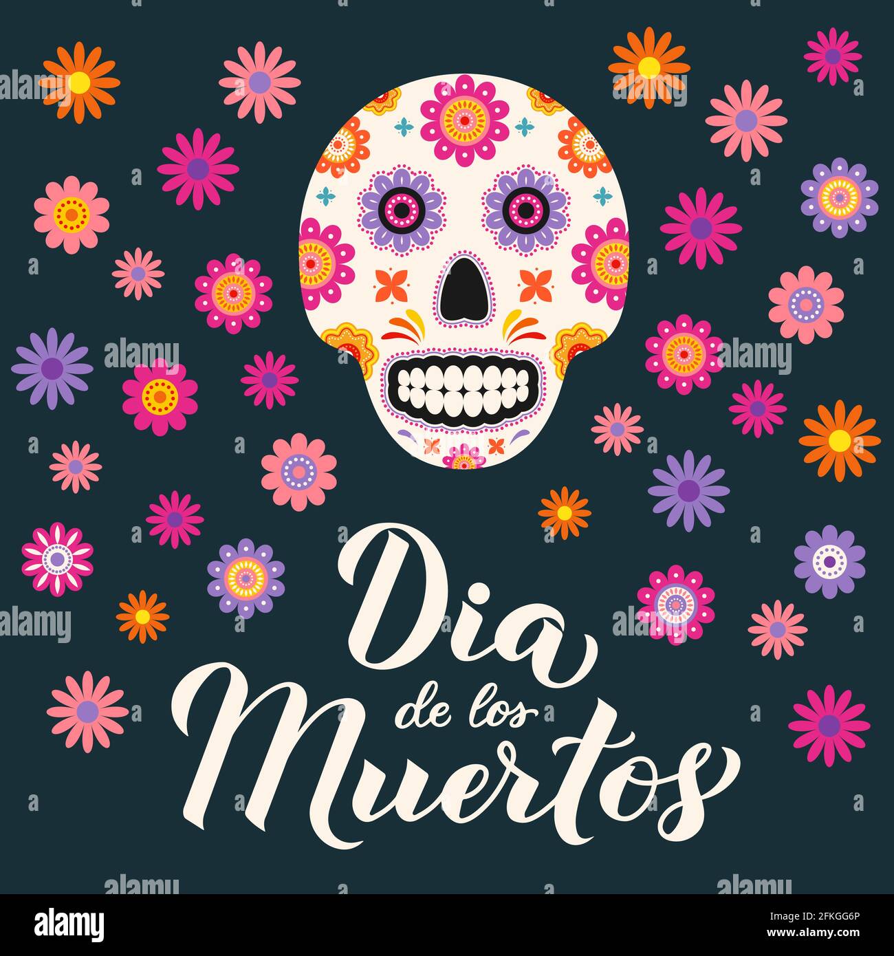 Dia de los Muertos calligraphy hand lettering with sugar skull and ...
