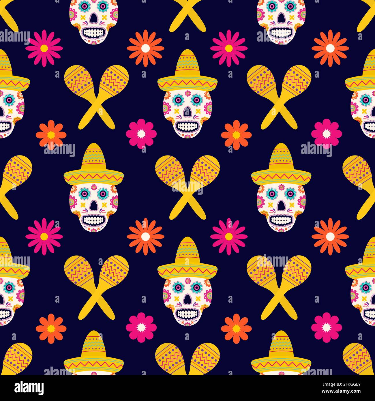 Dia de los Muertos seamless pattern of traditional Mexican symbols ...