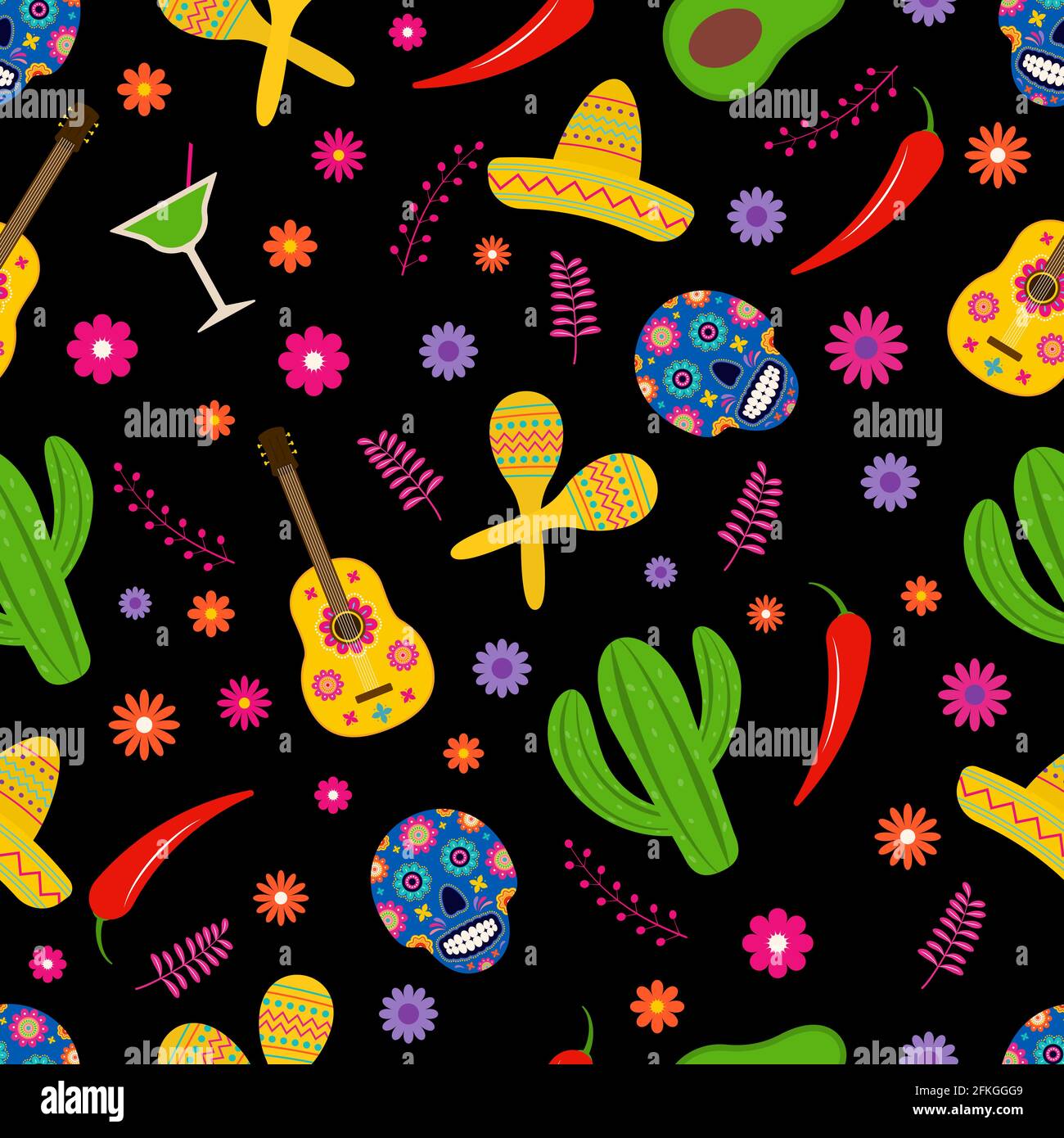 Dia de los Muertos seamless pattern of traditional Mexican symbols ...