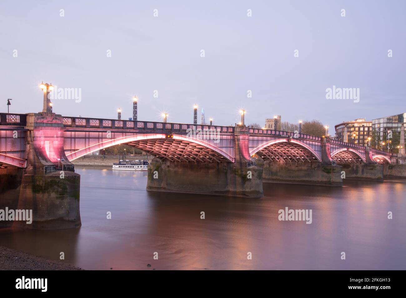 Illuminated River Lambeth Bridge Pink LED Lights by Leo Villareal Stock ...