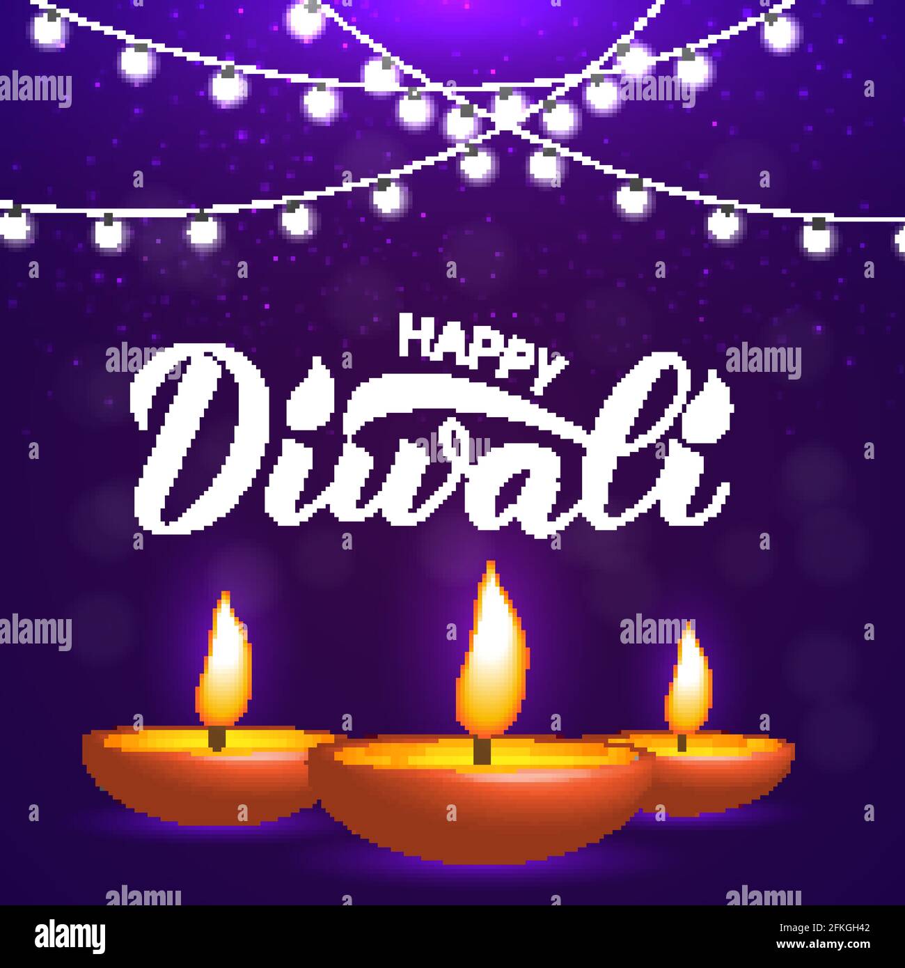 Happy Diwali calligraphy hand lettering with burning diya candles ...