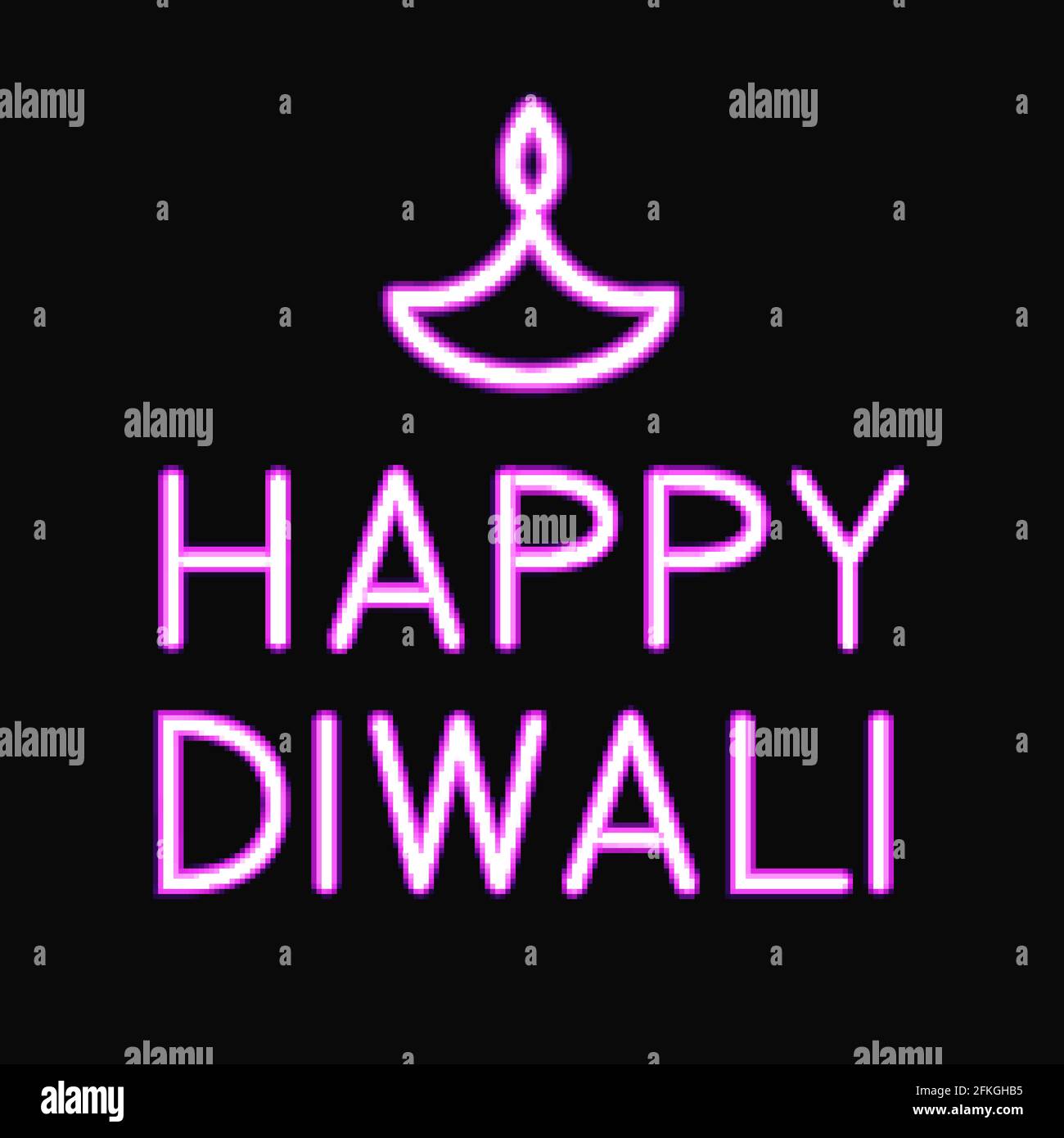 Happy Diwali lettering with diya neon sign on dark background ...