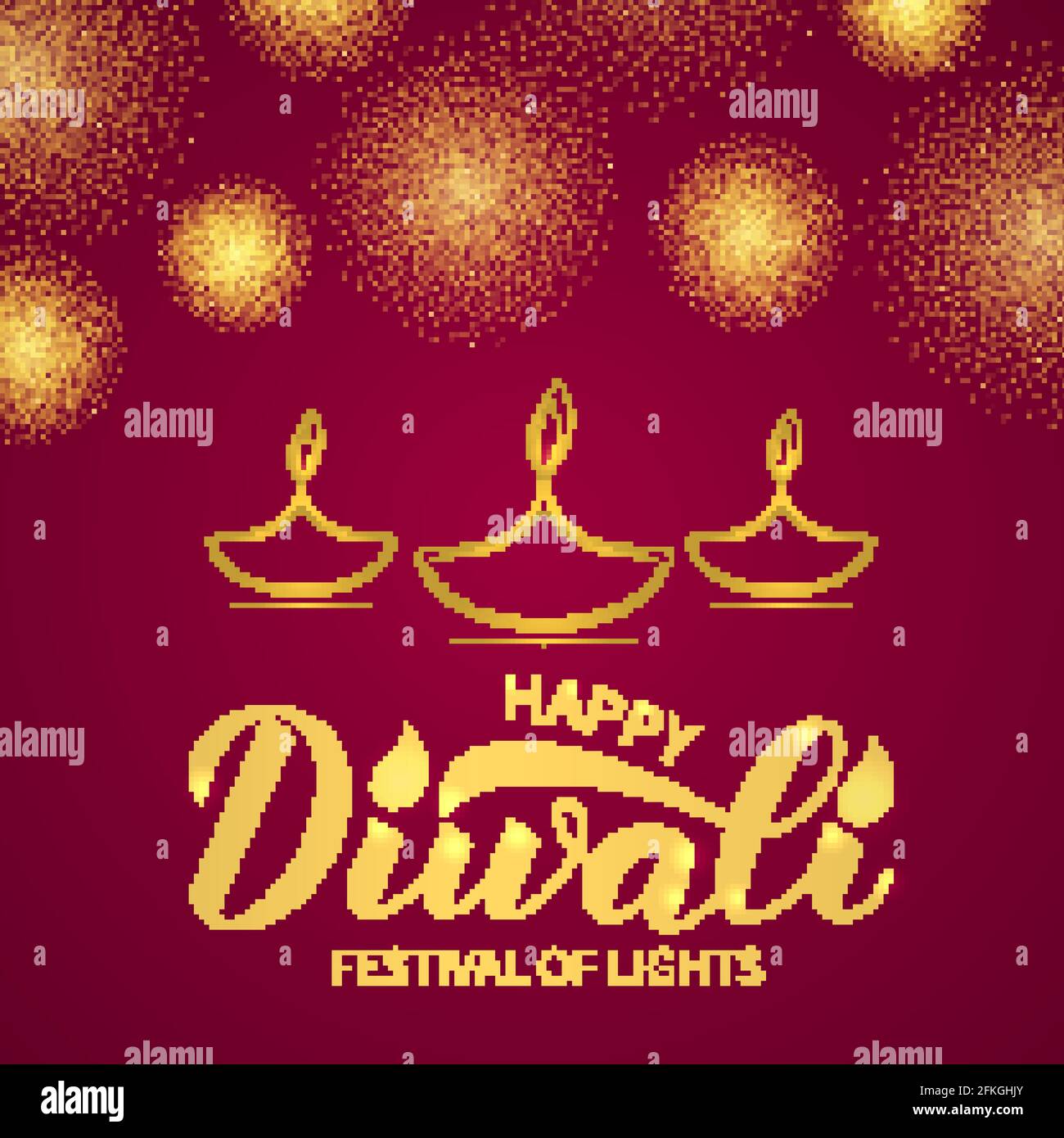 Happy Diwali calligraphy lettering with burning diya candle and gold ...