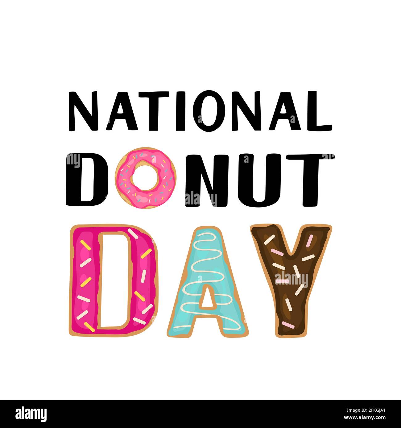 National Donut Day calligraphy lettering and doughnuts isolated on ...