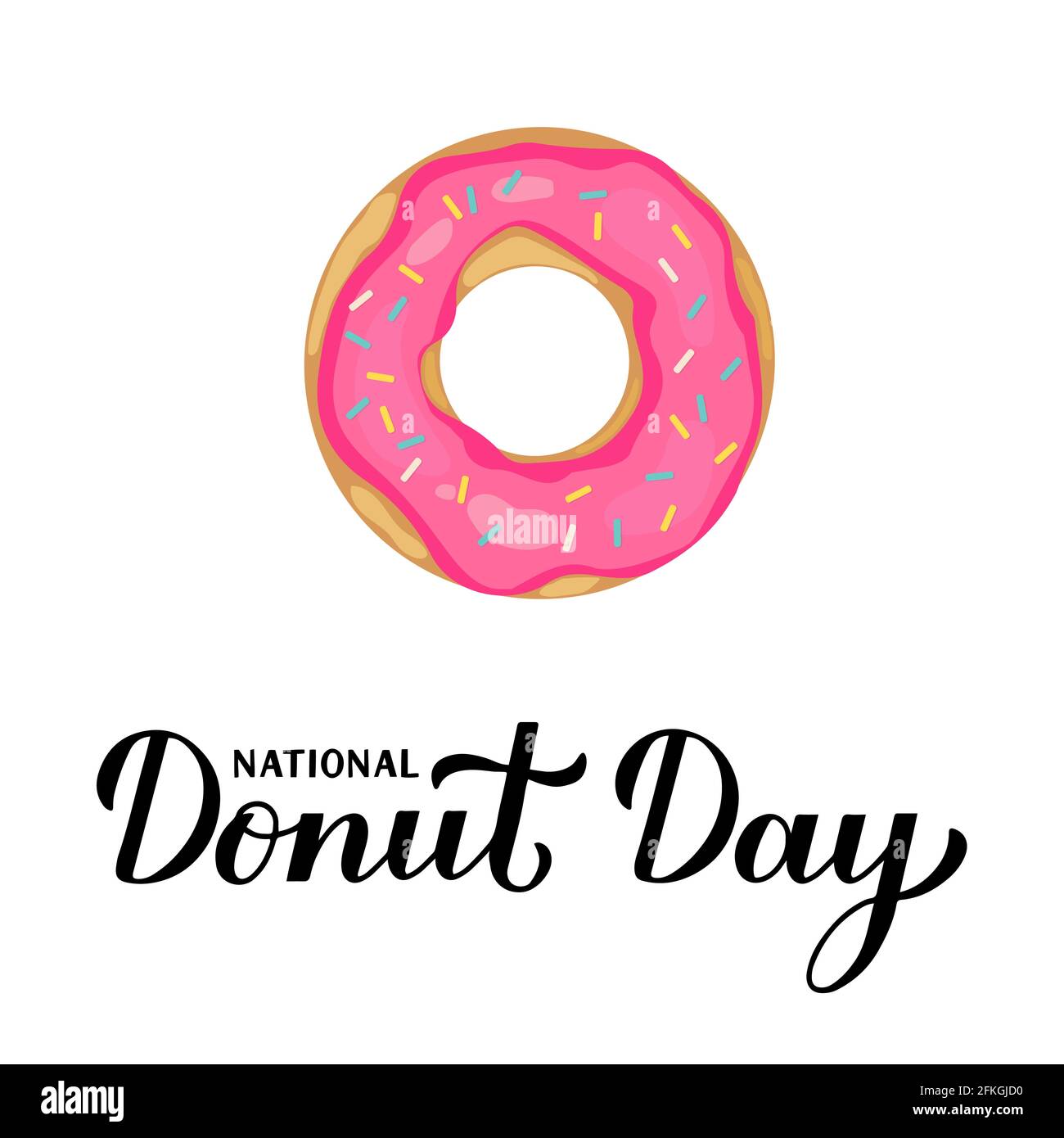 National Donut Day calligraphy lettering and doughnut isolated on white ...