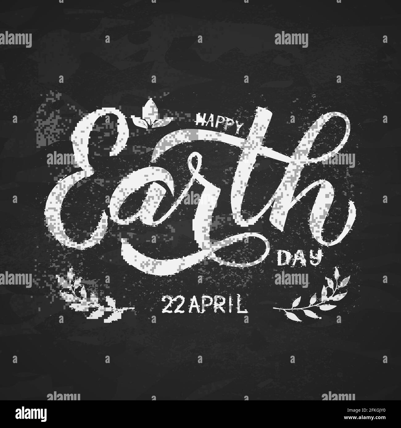 Happy Earth Day calligraphy hand lettering with leaves on chalkboard ...