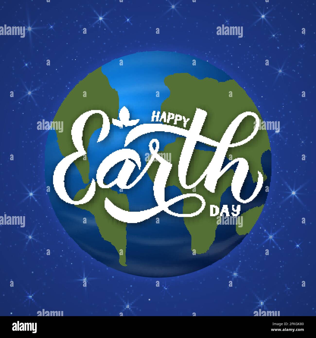 Happy Earth Day calligraphy hand lettering. Planet in space. Easy to ...