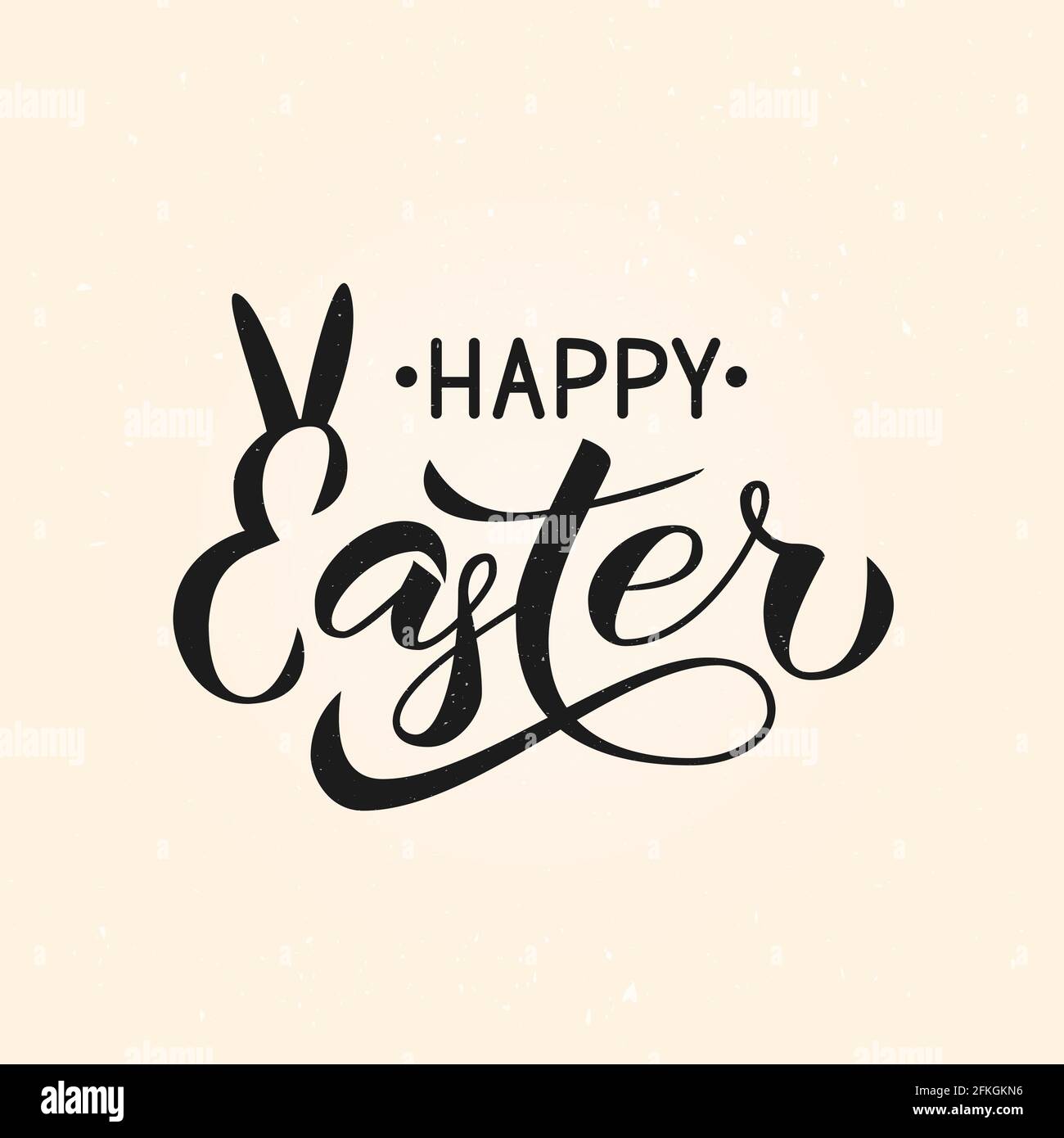 Happy Easter Calligraphy Hand Lettering With Bunny Ears Retro Style