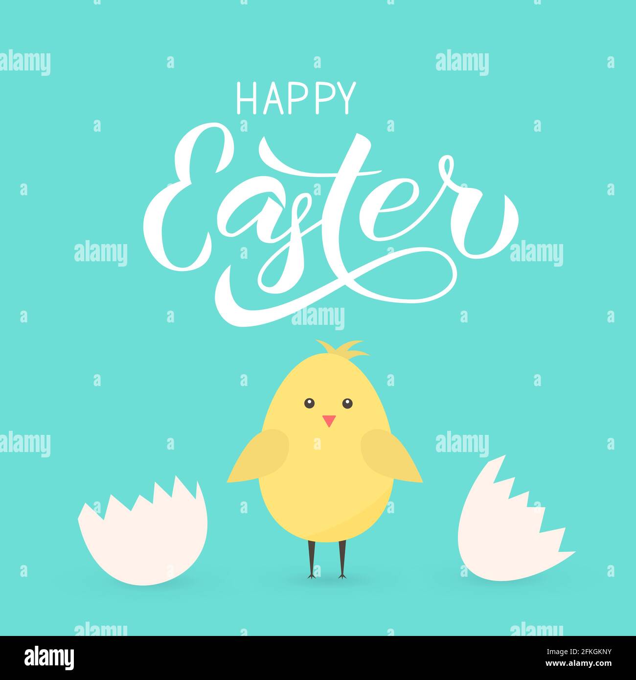 Happy Easter calligraphy hand lettering. Cute cartoon chicken hatched ...